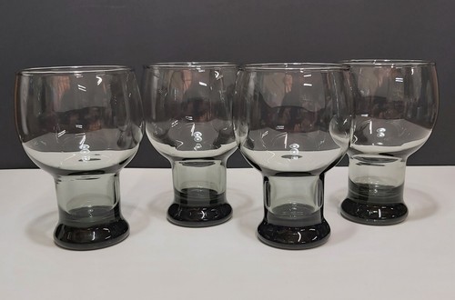 Set Of 4 Vtg Libbey Gray Smoke Stax Glasses 5.5" Tall | eBay