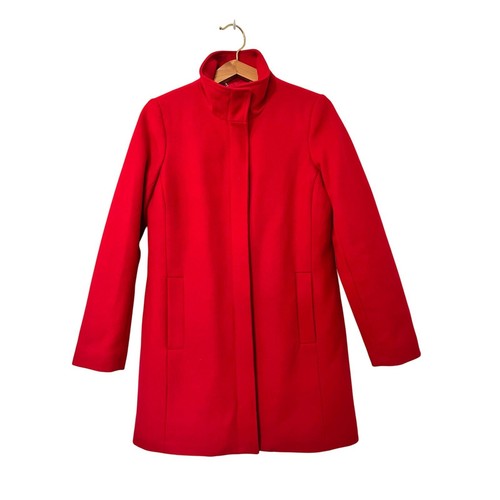 Lands’ End Wool Blend Full Zip Pea Coat Size 4 Cherry Red Sophisticated ...
