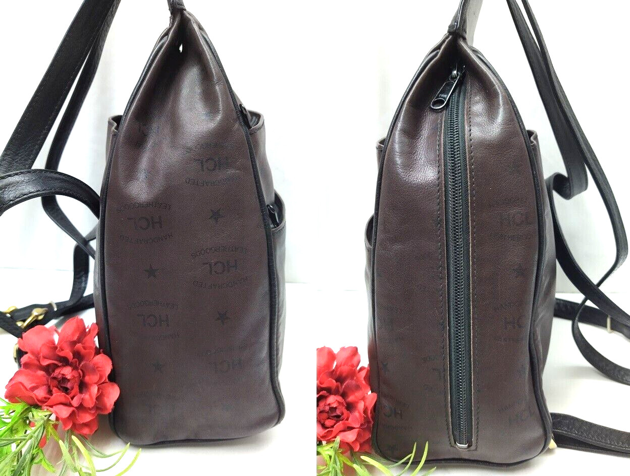 HCL Signature Brown Leather Zip Pockets Backpack - V… - Gem