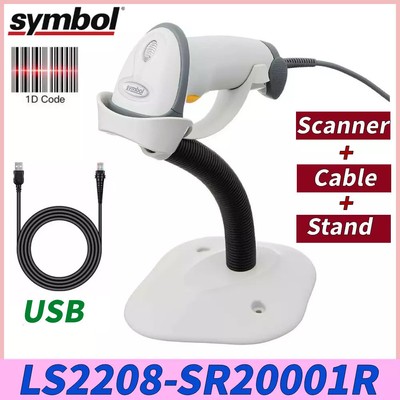 Zebra LS2208-SR20001R-NA 1D USB Handheld Barcode Scanner Stand & USB ...