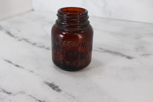 VASELINE AMBER BROWN JAR CHESEBROUGH MANFC CO NEW YORK 2.5'' GLASS ...