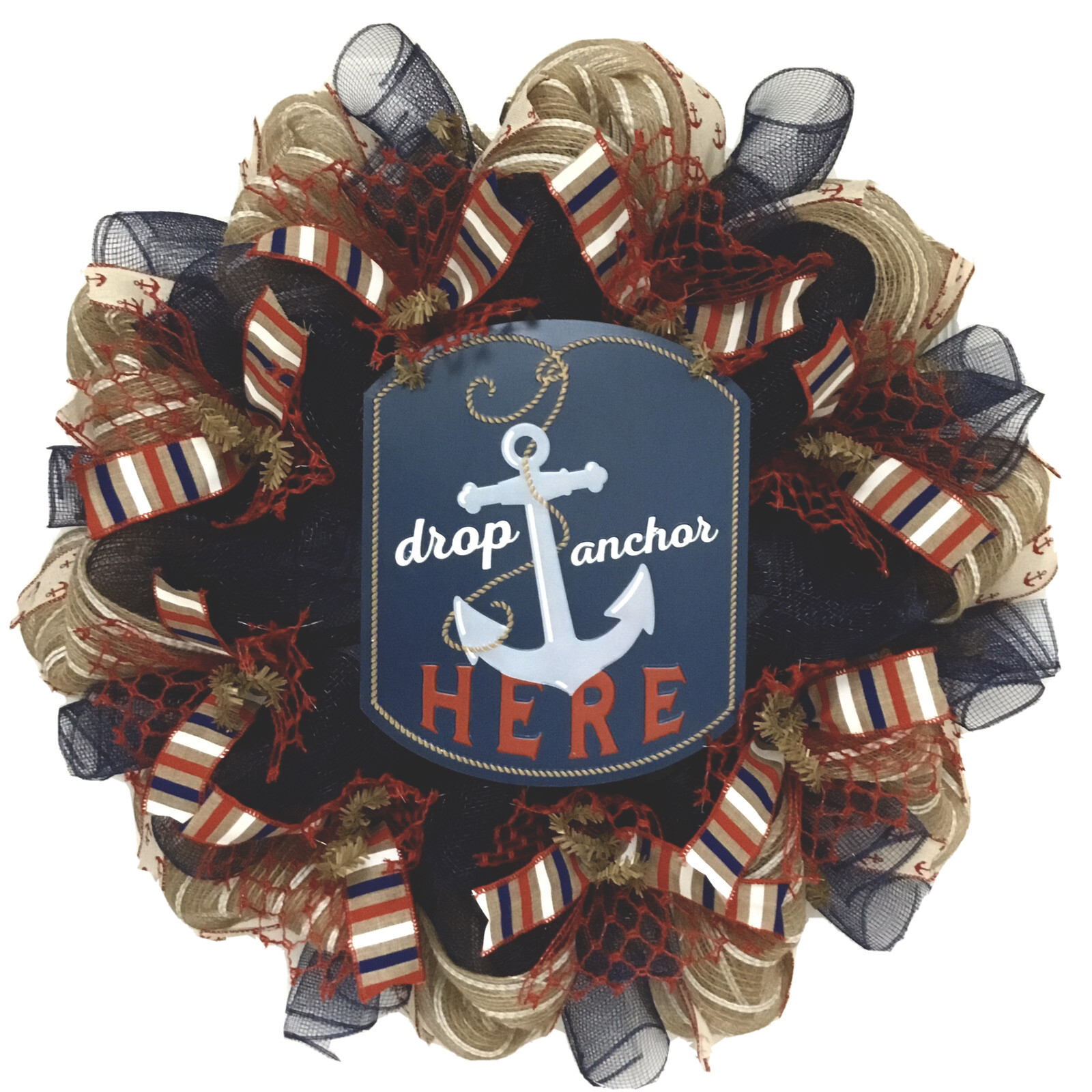 Drop Anchor Here Nautical Wreath Handmade Deco Mesh | eBay