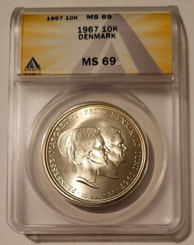 Denmark Frederik IX 1967 Silver 10 Kroner Princess Margarethe Wedding ...