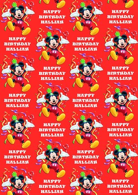MICKEY MOUSE Personalised Birthday Gift Wrap - Minnie Mouse - Donald ...