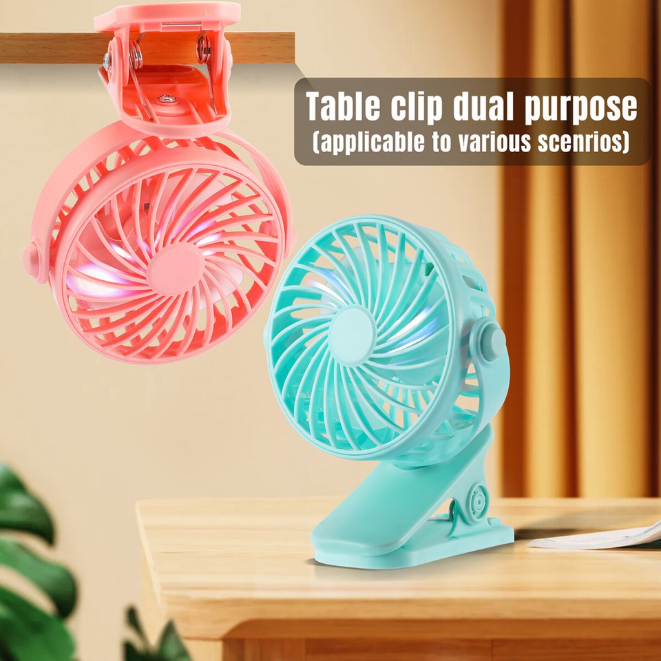 LED Clip on Fan Small Portable Desk Table Fan 3 Speeds with ...