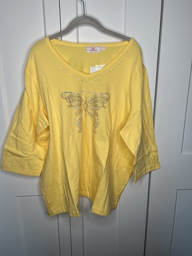 NWT Quacker Factory Yellow Butterfly Embellished Top women's plus size ...