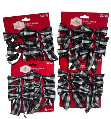 Holiday Time black and white buffalo plaid bows 2.5" xmas tree ...