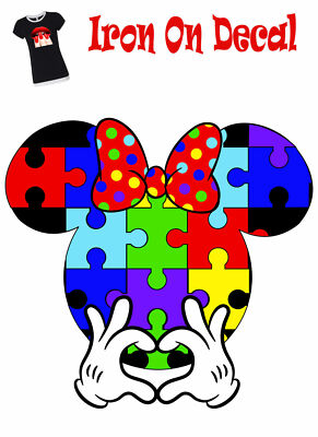 Autism Awareness Minnie Mouse with Heart Iron-On Heat Transfer Sticker ...
