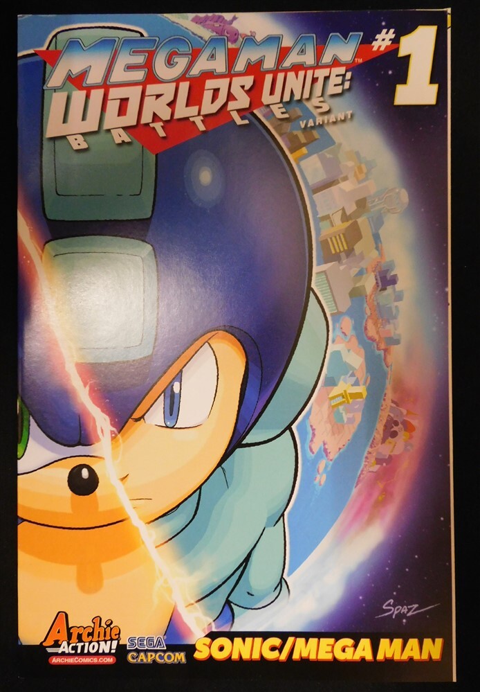 MEGA MAN WORLDS UNITE BATTLES 1 C ARCHIE VARIANT COMIC SONIC SEGA SPAZ ...