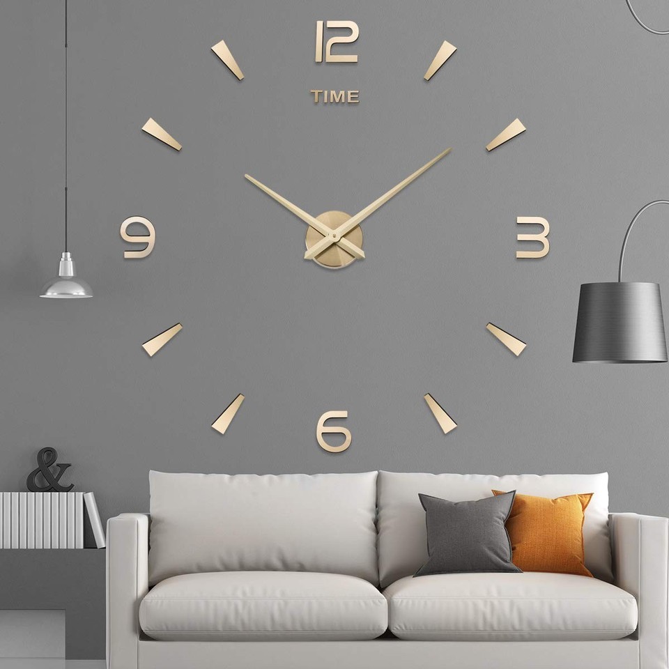 3D DIY Wall Clock Decor Sticker Mirror Frameless Large DIY Wall Clock ...