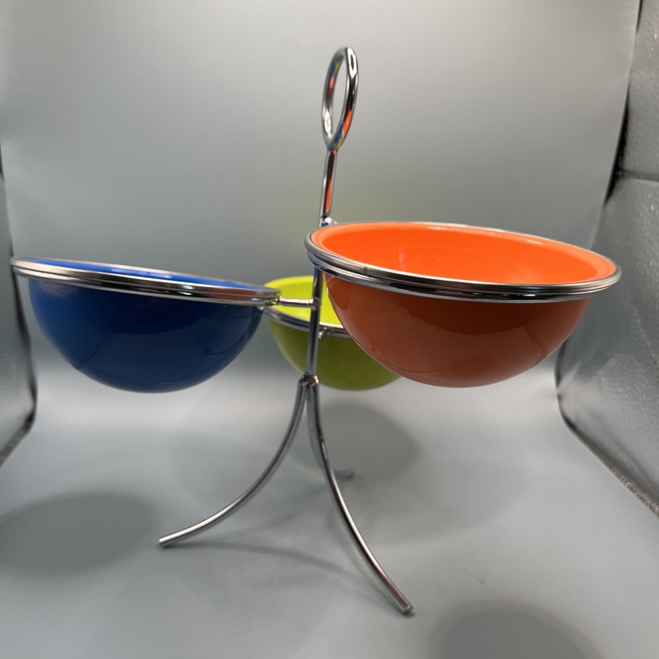 MCM Atomic Vibe New 3 -Tier Dip Bowls Orange Blue, Green Condiment Caddy Server | eBay UK