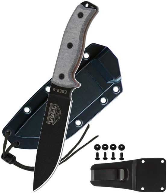 ESEE 6pb Plain Edge Fixed Knife Black Sheath for sale online | eBay