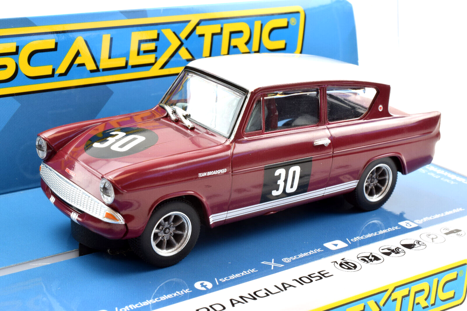 Scalextric Red Ford Anglia 105E - Broadspeed W/ Lights 1/32 Scale Slot ...