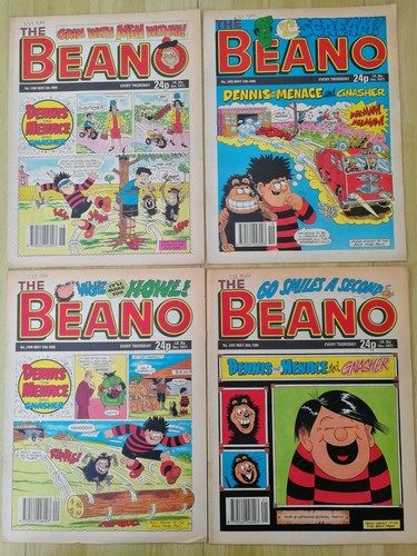 Beano Comics 2494 ,2495, 2496, 2497 - May 1990 lot collection x4 Issues ...