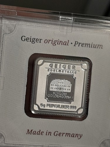 Geiger Edelmetalle 5g Gram .999 Fine Silver Square Bar in Plastic Assay ...