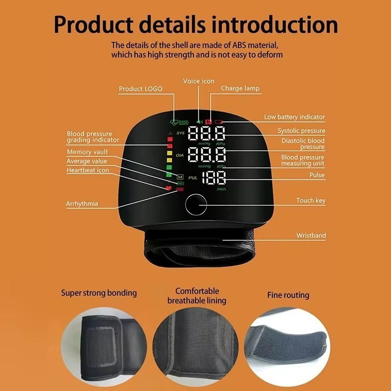 LCD Digital Wrist Blood Pressure Monitor Gauge Smart Voice Heart Rate ...