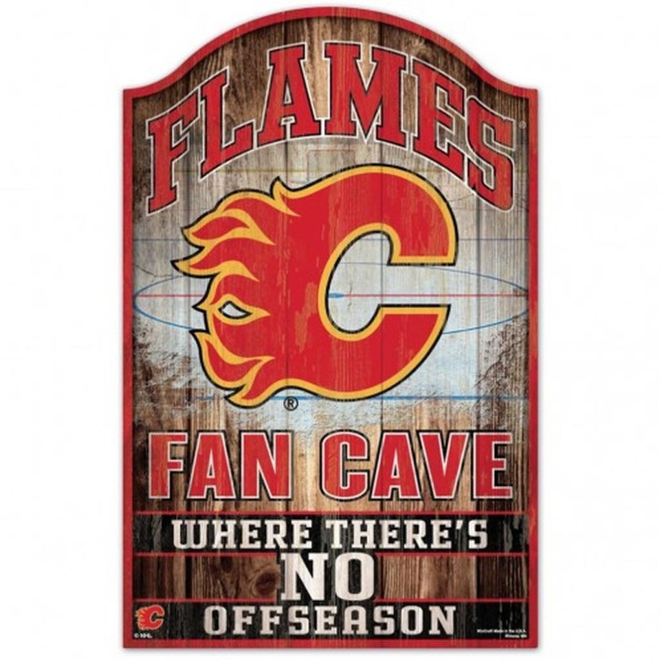 Calgary Flames Fan Cave Design Wood Sign - 11" x 17" [NEW] NHL Wall Man ...