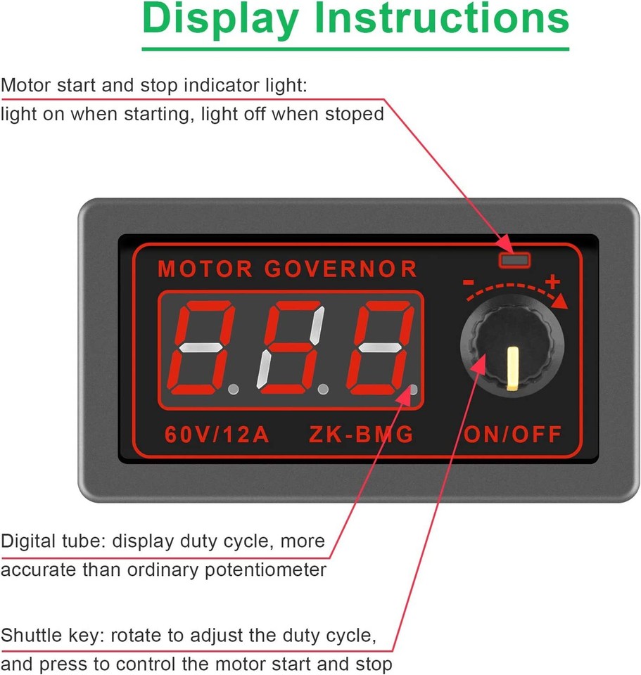 Motor Speed Controller Adjustable Speed Regulator Switch PWM DC 12V 24V ...