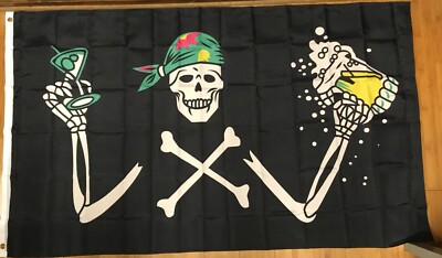 Drinking Pirate Skeleton Marijuana Leaf Weed Cannabis Flag 3X5 Rough ...
