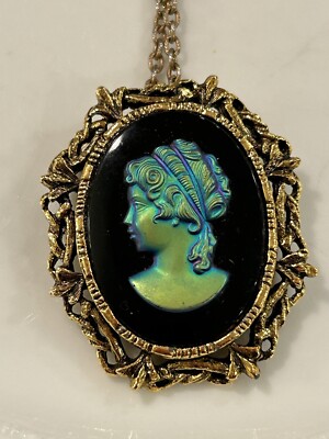 Vintage Black Cameo Pendant and Necklace | eBay