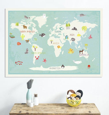World Map Decor, Childrens Wall Art, Map with Stickers,Our World ...
