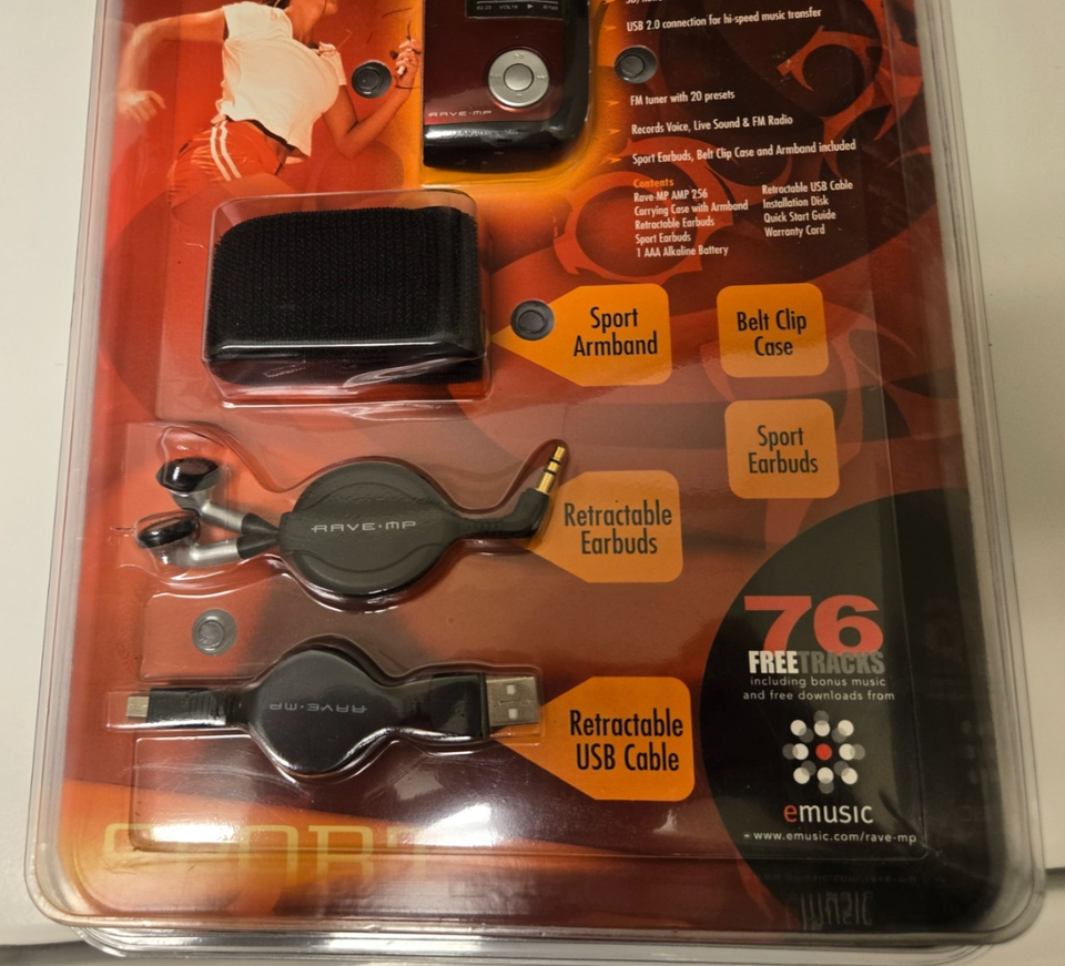 RARE Rave-MP AMP256 Red 256 MB Digital Media MP3 Music Player FM Tuner ...