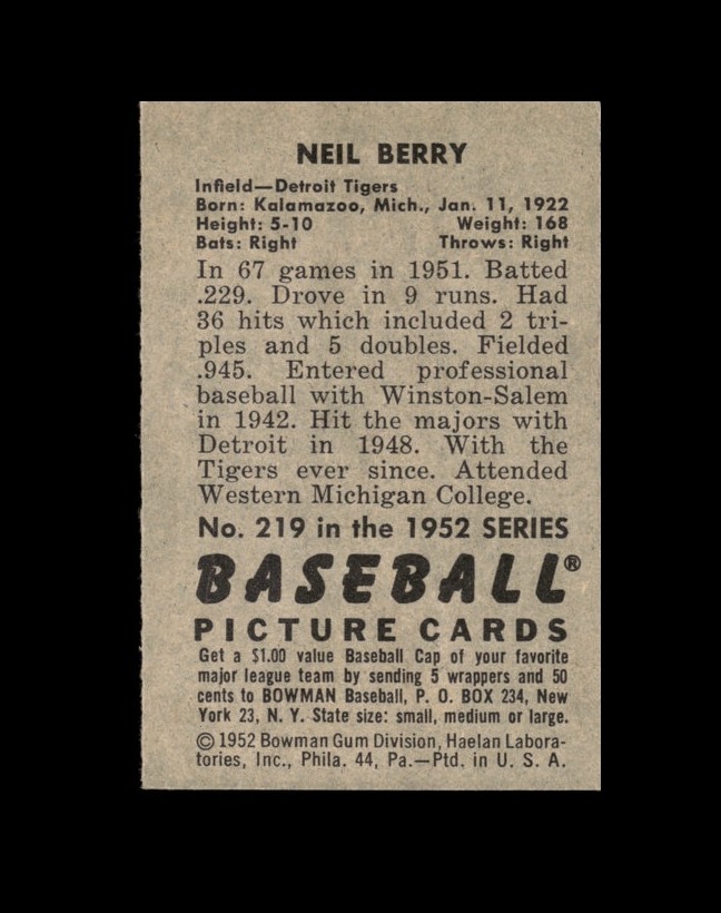 1952 Bowman Set-Break #219 Connie Berry EX-EXMINT *GMCARDS* | eBay