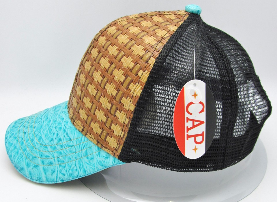 NWT Straw Mesh Trucker Hat Baseball Cap Snapback Adjustable Faux ...