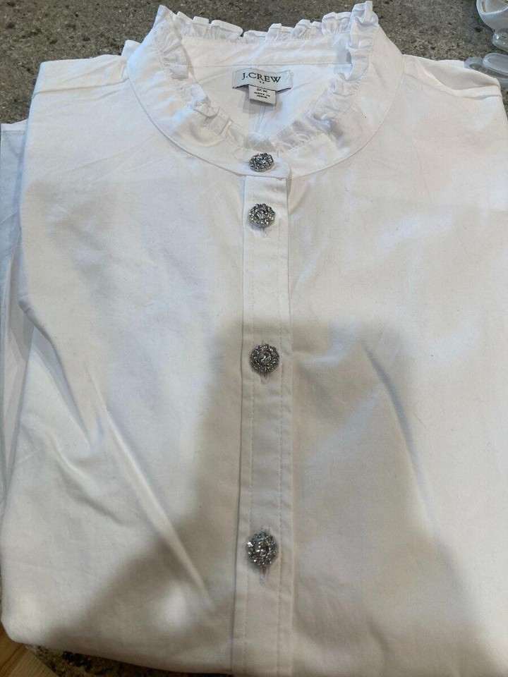 J Crew BE014 NWT Woman Size 2X Bright White Cotton Poplin Shirt Jeweled ...