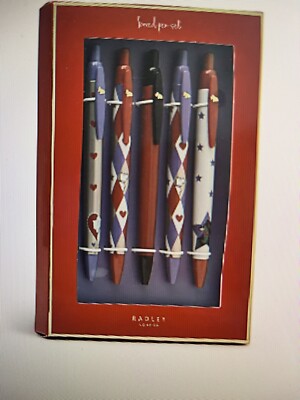 Radley London Set Of 5 Pens In Gift Box - Harlequin - Black Ink - New ...