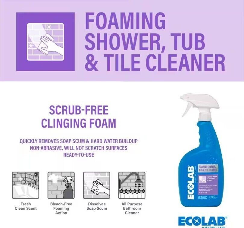 Ecolab Foaming Shower, Tub and Tile Cleaner, Bleach Free - 32 oz. | eBay