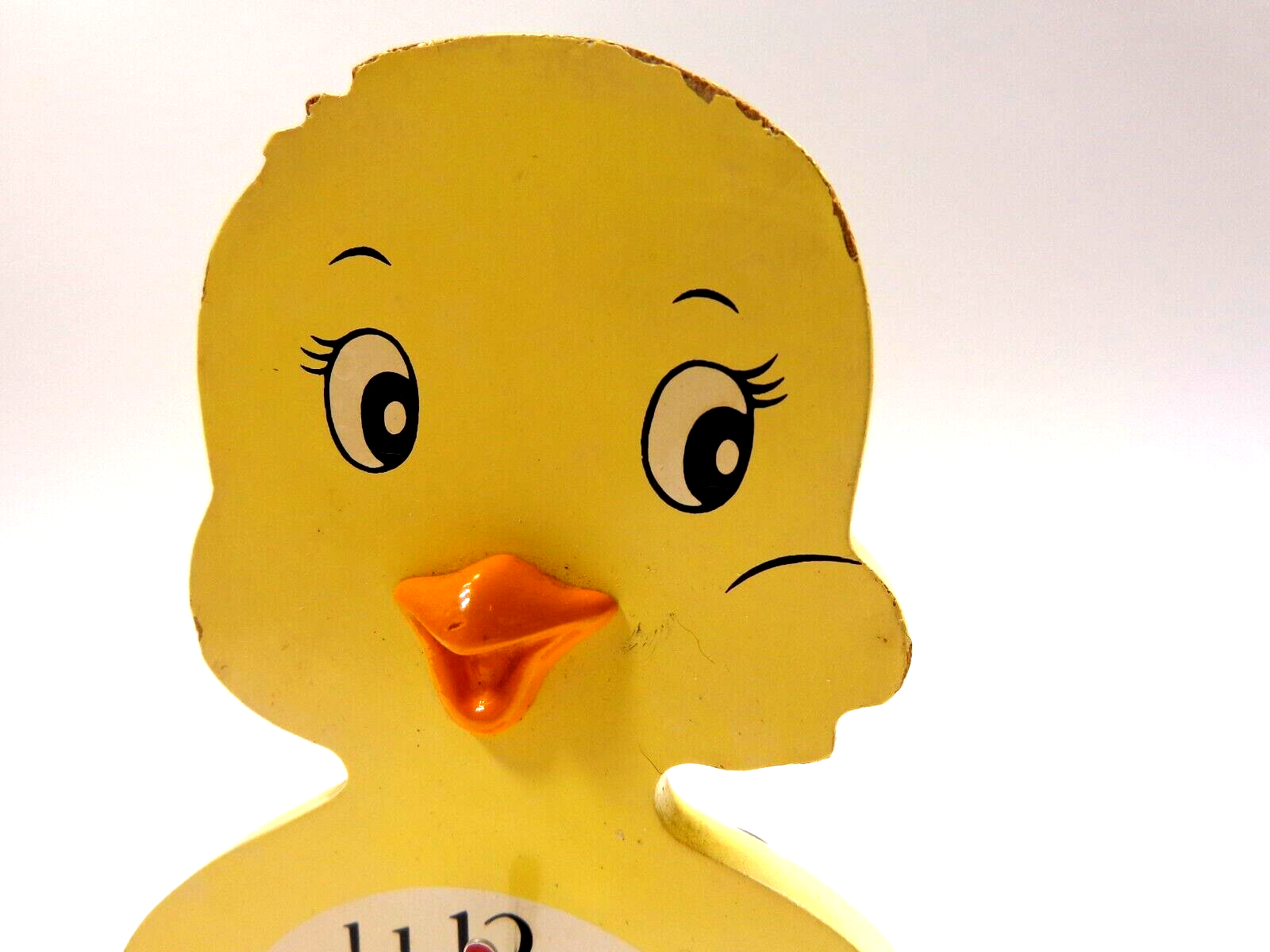 Vintage Anthropomorphic CHICK CLOCK Wooden 6" Yellow Chicken Peep w/Egg ...