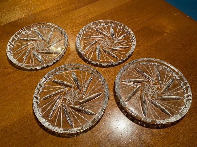 Vintage Crystal cut glass Pinwheel Star Coasters set of four (4 ...