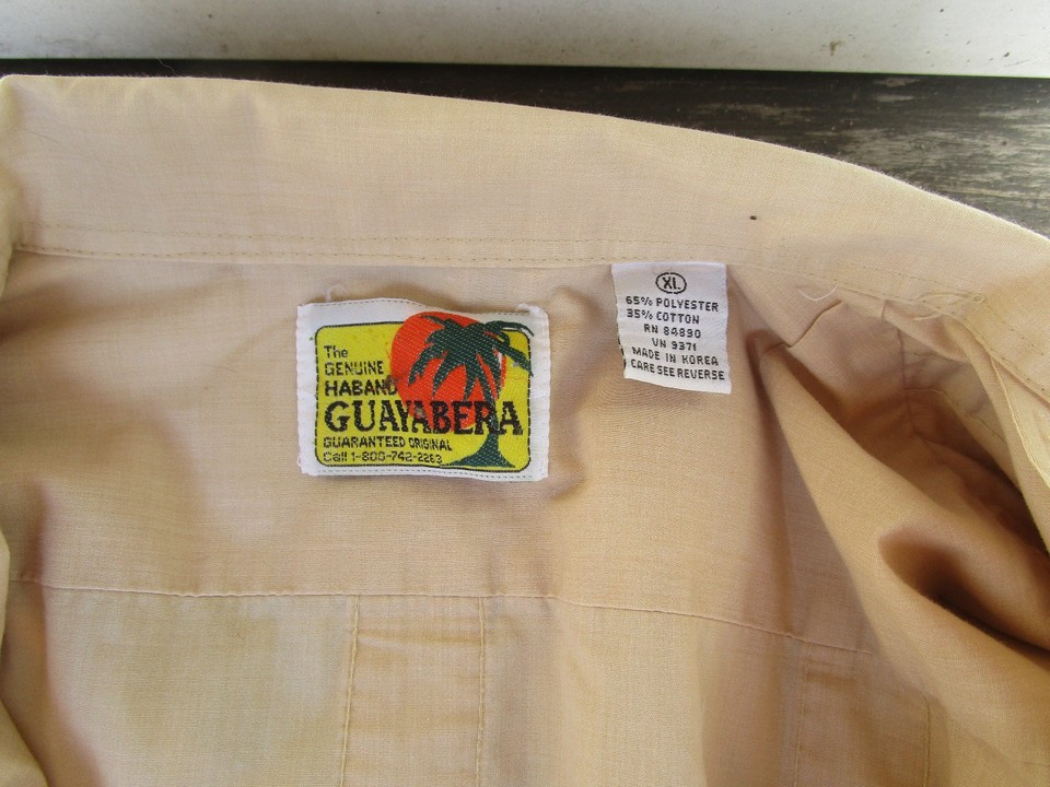 Vtg 70's Haband Genuine Guayabera Cuban Style Embroidered Tan Beige ...