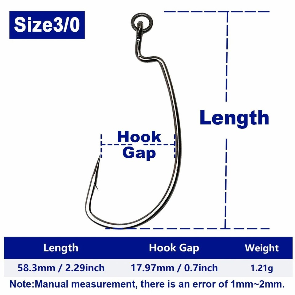 50Pcs Ewg Hooks with Solid Ring Wide-Gap Worm Offset Hook Bass Texas ...