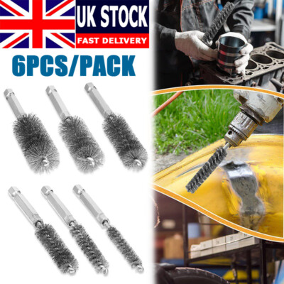 6x Wire Brush Cleaning Set Remove Rust Metal Clean Handle Drill Bit ...
