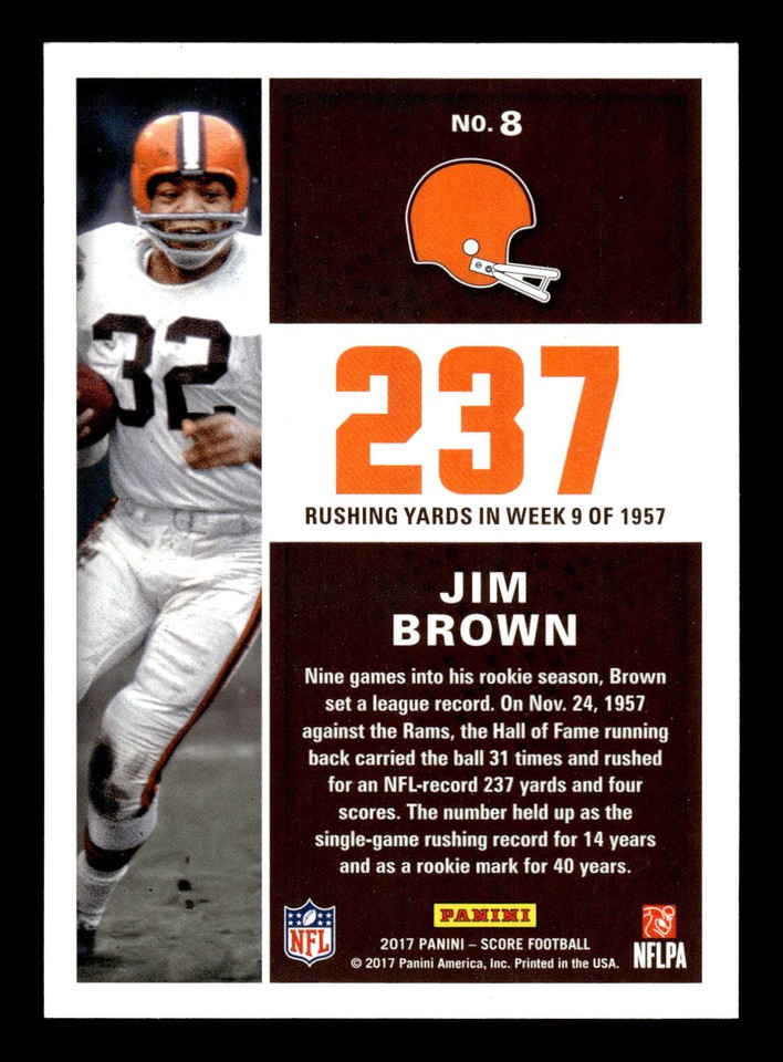 Jim Brown 2017 Score #8 Cleveland Browns Standout Numbers | eBay