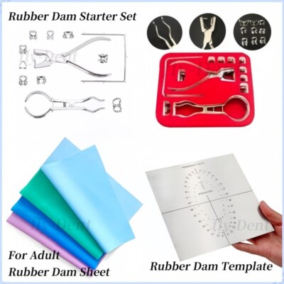 Dental Rubber Dam Starter Set Kit with Frame Punch Clamps Rubber Sheets ...