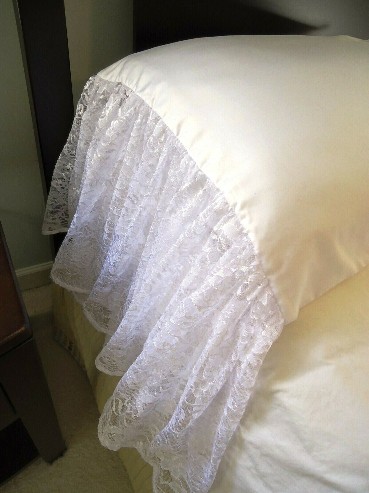 KING RUFFLE LACE Pillowcases Shams (2) 13" Lace White 100% Cotton 300TC NEW | eBay