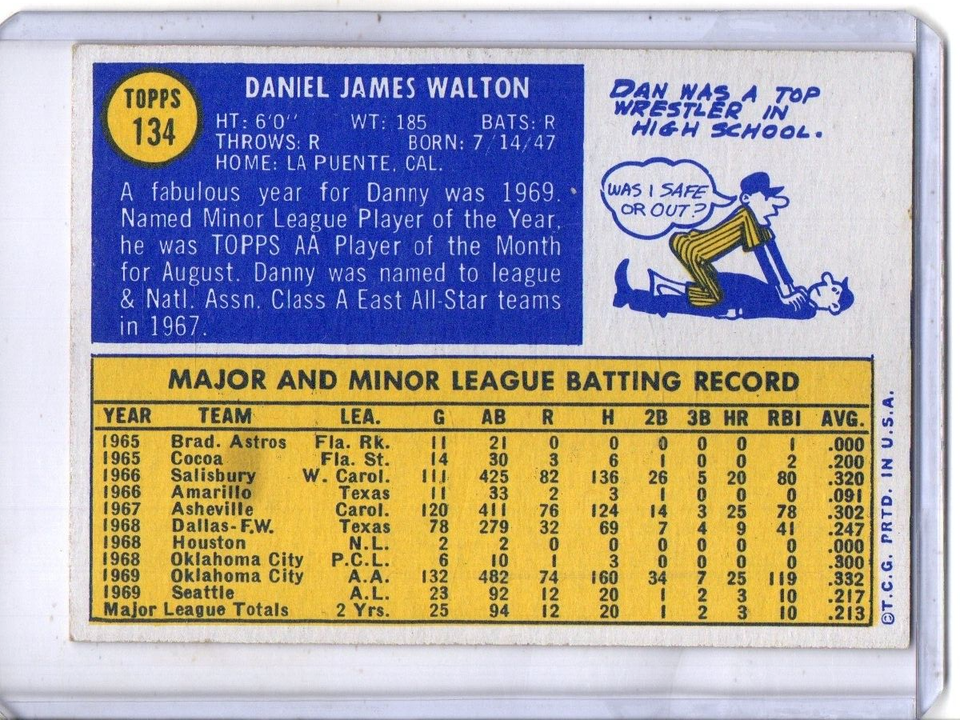 1970 TOPPS #134 DANNY WALTON SEATTLE PILOTS (ROOKIE CARD)* | eBay