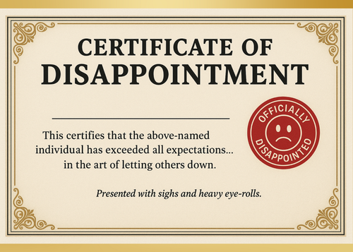 😂 Funny “Certificate of Disappointment” Prank Postcard – Anonymous Gag ...