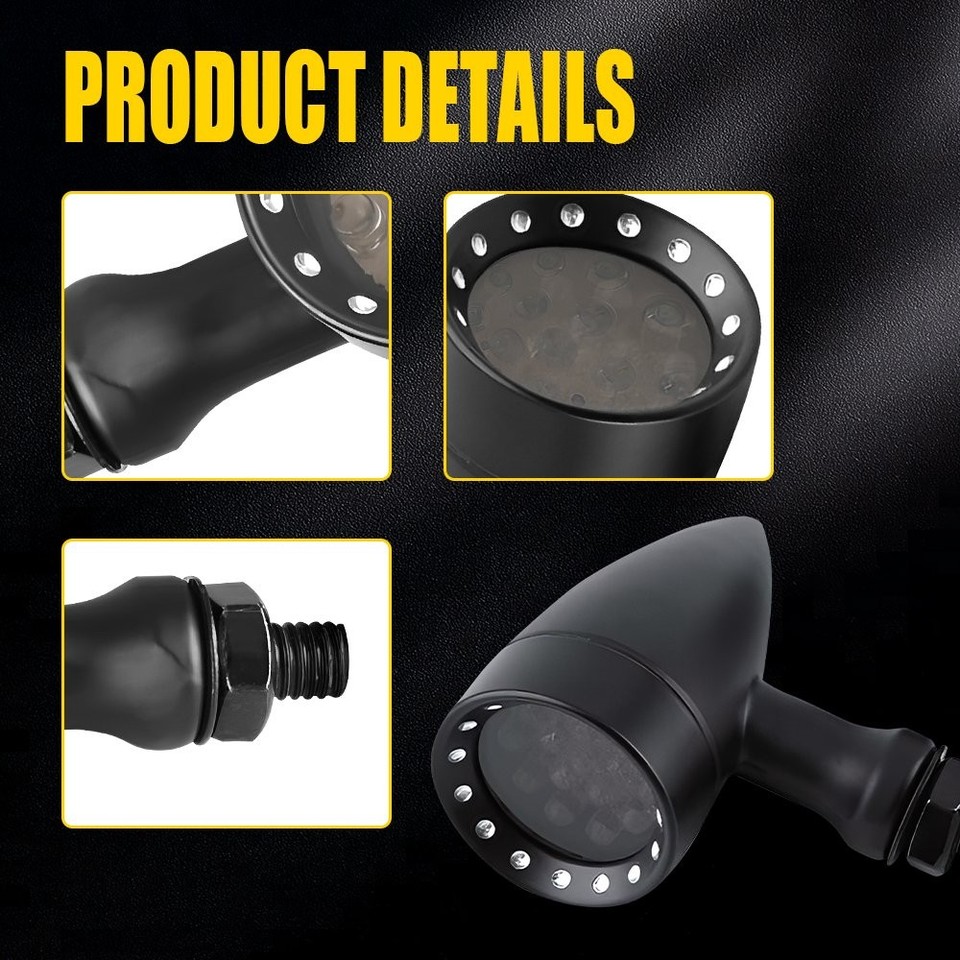 4X Black Light Motorcycle LED Brake Bullet Turn Signal White DRL Amber ...