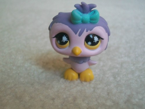 Littlest Pet Shop Purple Owl #841 Pink Bow Star Eyes Gold LPS BO1 Bird ...