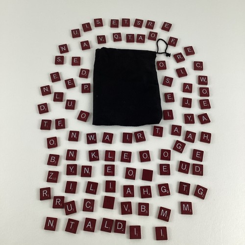 Scrabble Tiles Pouch Word Game Letters Burgundy Tokens 100pc Authentic ...