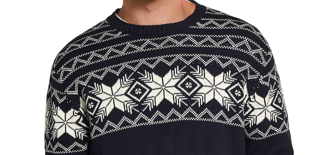 Original Weatherproof Men's Snowflake Pattern Sweater in Navy Sz ...