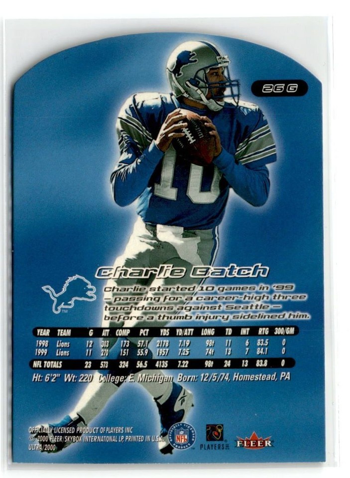 Charlie Batch Detroit Lions 2000 Ultra Gold Medallion #26G | eBay