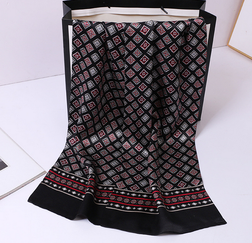 100% Silk men women Scarf satin neckerchief Wrap plaid black gray red ...