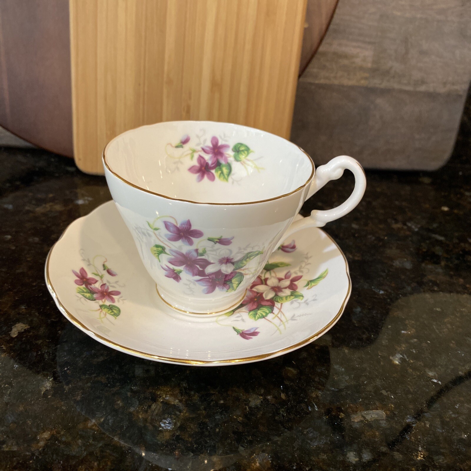 Royal Stuart Violets Design Floral Teacup and Saucer Set Fine Bone ...