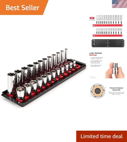 Durable 24-Piece Socket Set 3/8 Inch Drive, 8-19 mm with Organized Rails & Tray | eBay