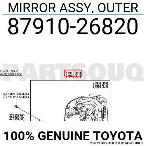 8791026820 Genuine Toyota MIRROR ASSY, OUTER 87910-26820 | eBay